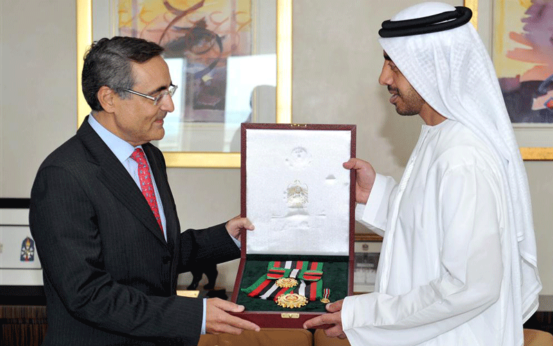 President confers First Class Order of Zayed II to French Ambassador ...